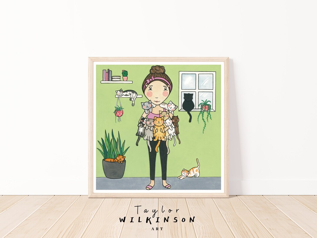 Crazy Cat Lady Art Print Cat Lover Cat Art Cat - Etsy