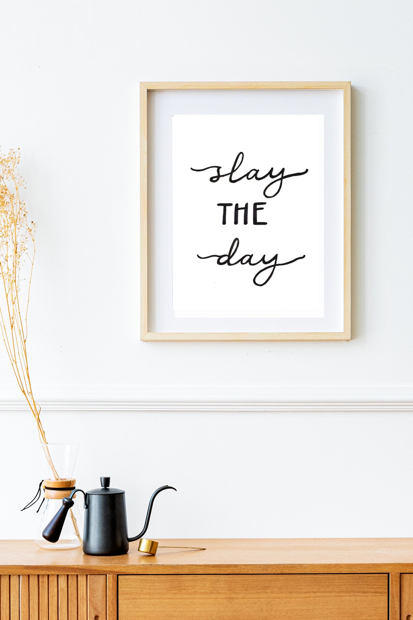 Printable calligraphy quote Slay the day motivational quote | Etsy