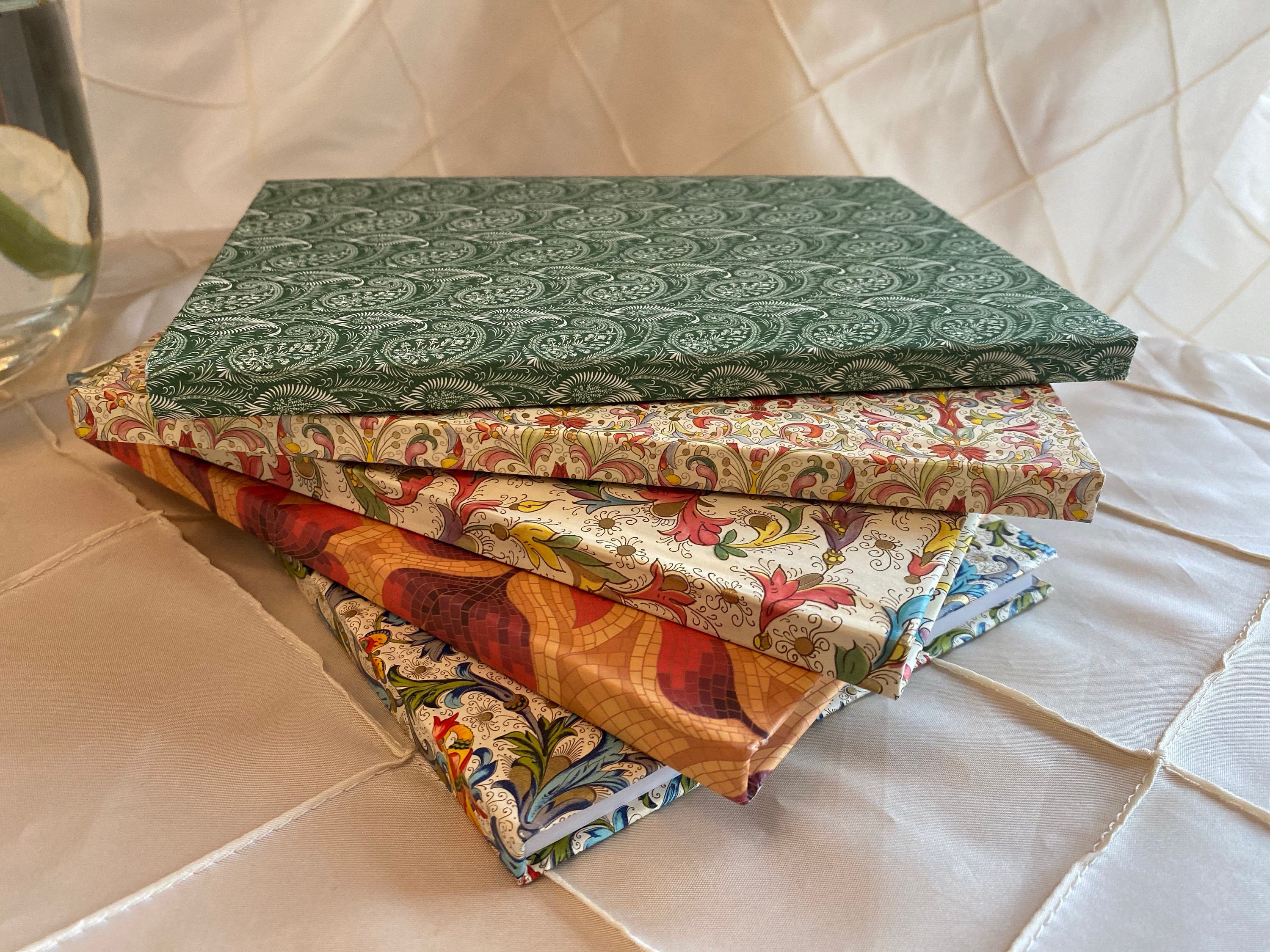 Notebook Large, Italian Motif, Floral Pattern. Lined, Checkered, Blanc ...