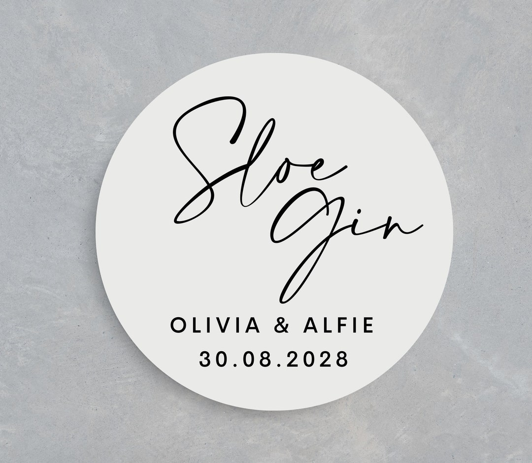 Sloe Gin Stickers | Personalised Wedding Stickers | Gin Favours Wedding ...