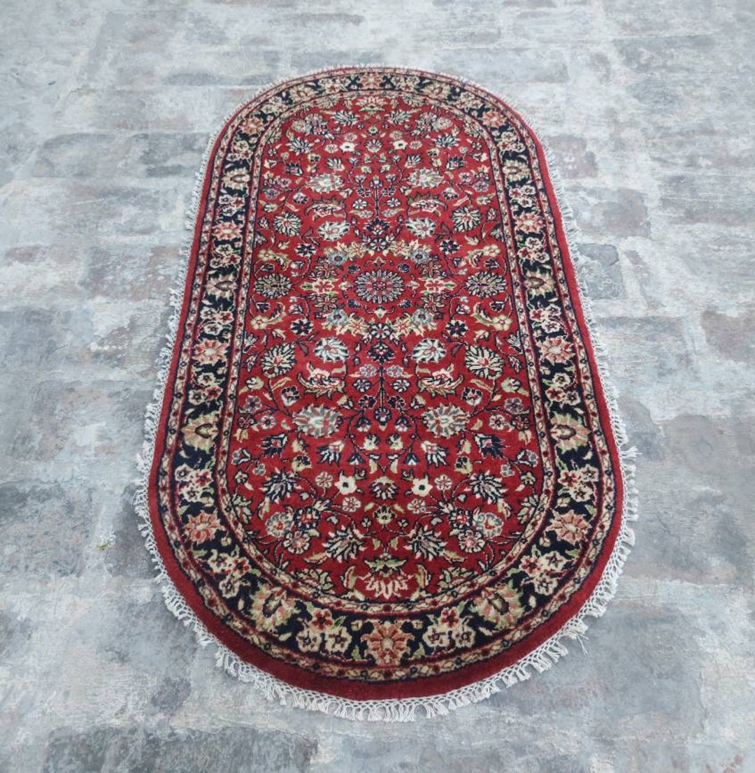 3x2 Feet Nice Wool Rug Area Rug Vintage Oval Rug Best Quality Indian ...