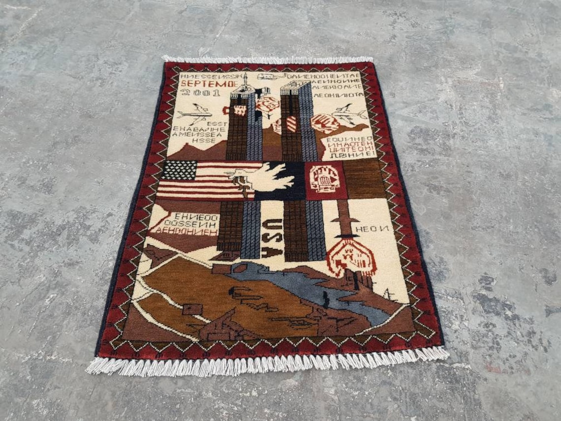81x59 cm Handmade Afghan war rug 9/11 wool rug small war rug | Etsy
