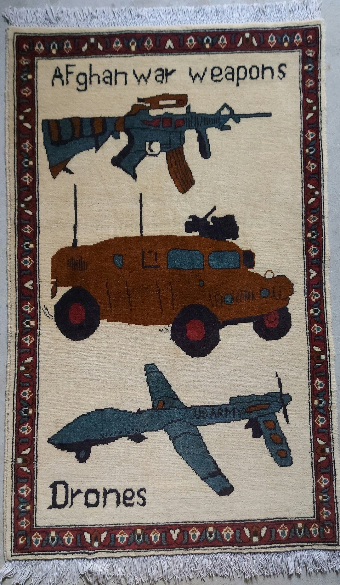Afghan War Rug Handmade Rug Ethnic Tribal Rug Drones 122x77cm #36 - Etsy