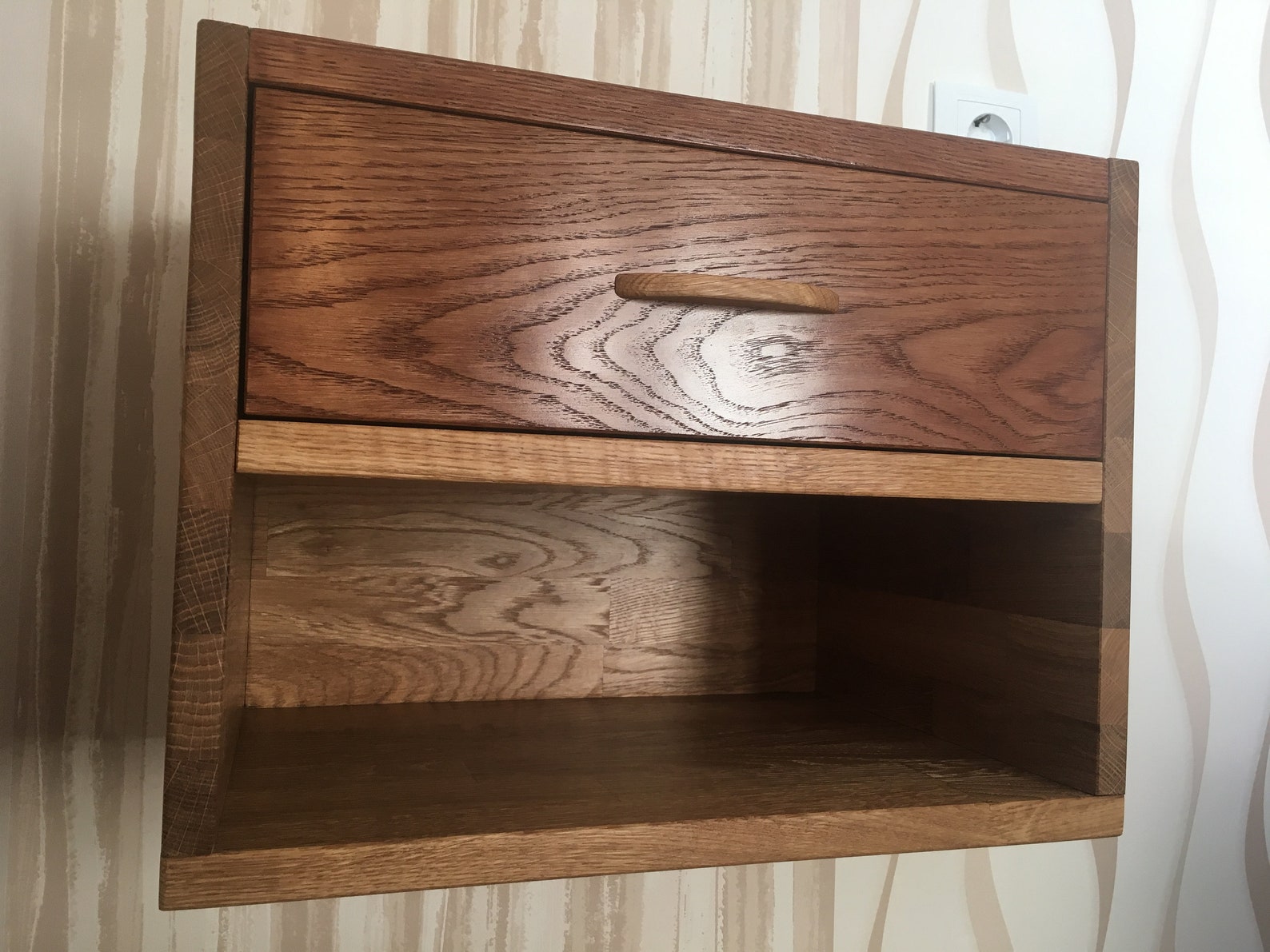 Oak Floating Bedside Table With Drawer and Shelf | Etsy