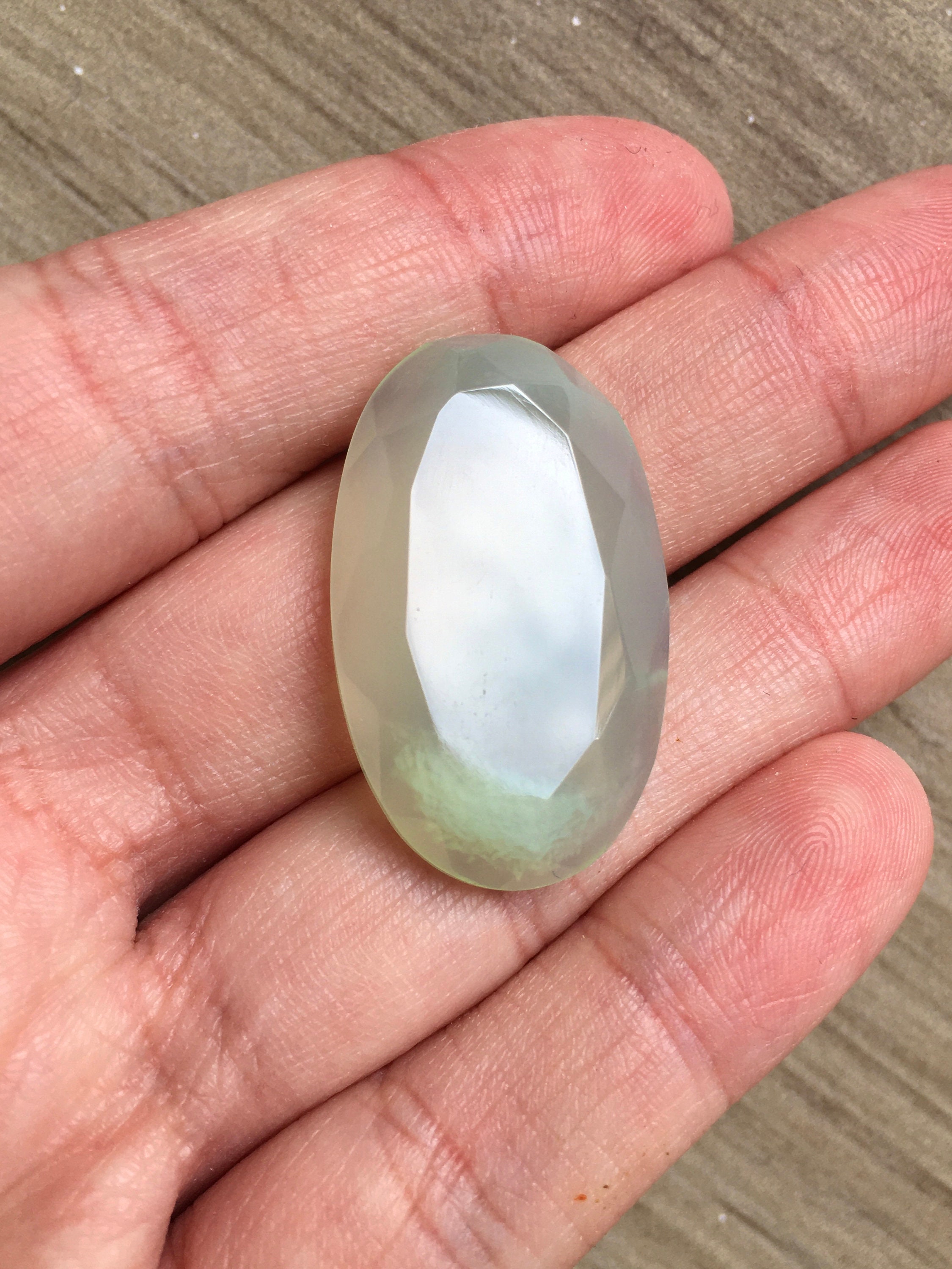 5 piezas de calcedonia verde ovalada facetado cabujón, piedra preciosa ...