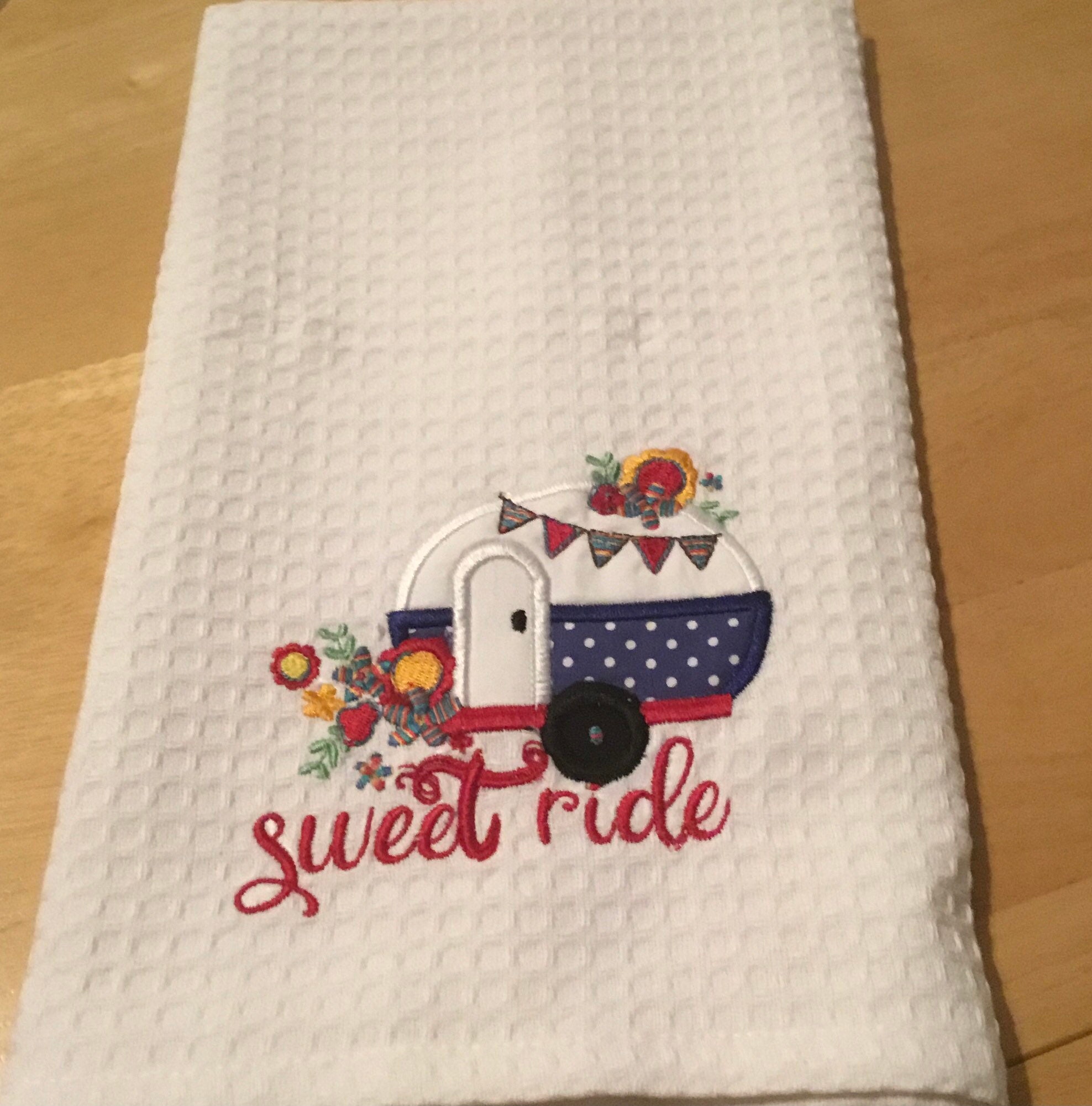 Appliquéd and Embroidered Caravan Themed Tea Towels - Etsy UK