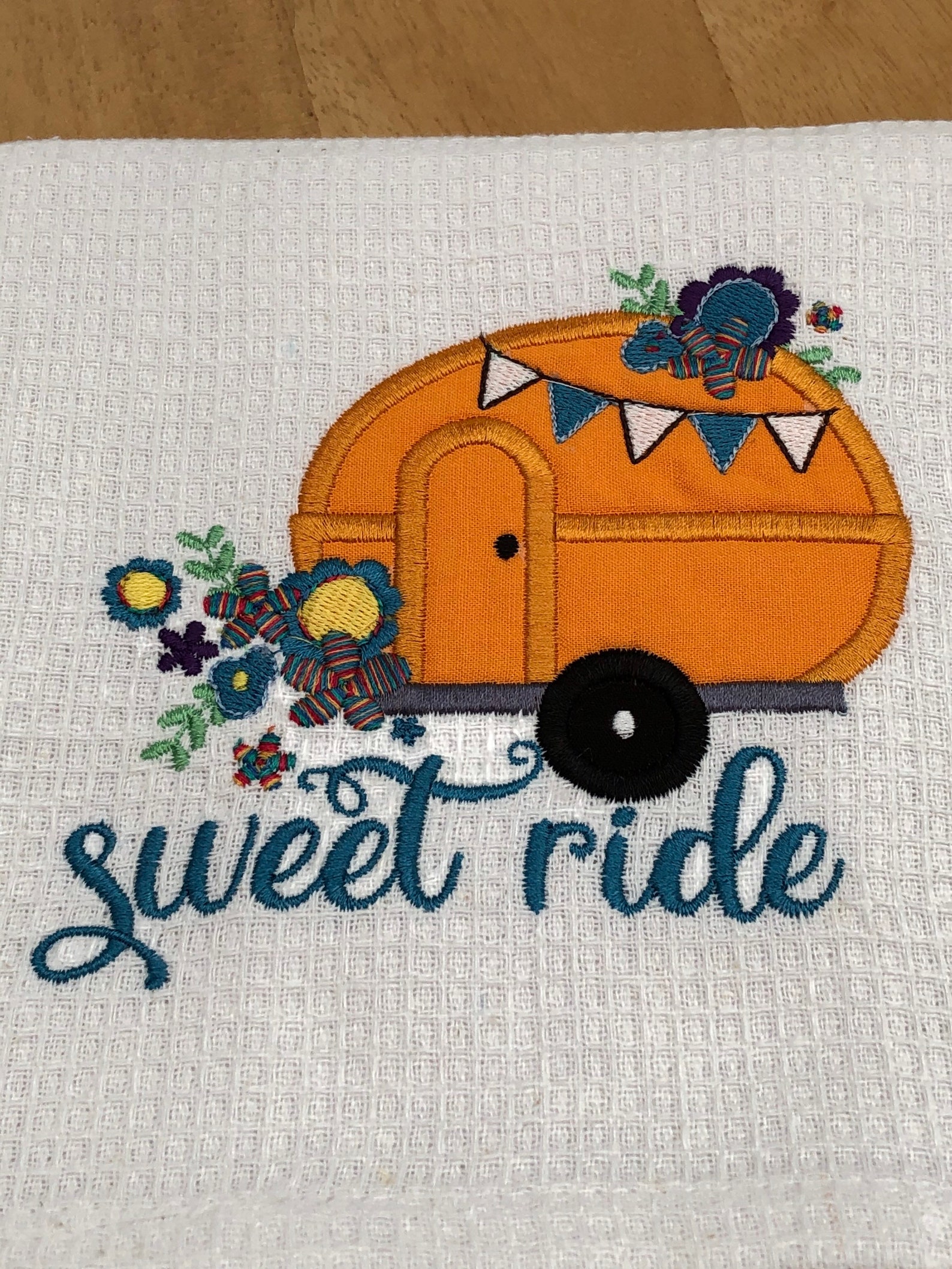 Appliquéd and Embroidered Caravan Themed Tea Towels - Etsy UK