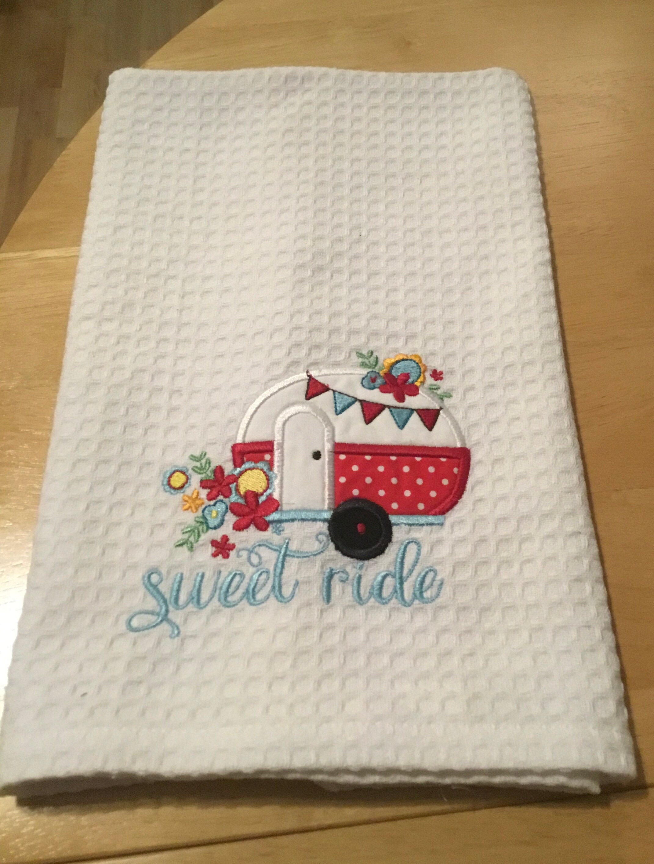 Appliquéd and Embroidered Caravan Themed Tea Towels - Etsy UK