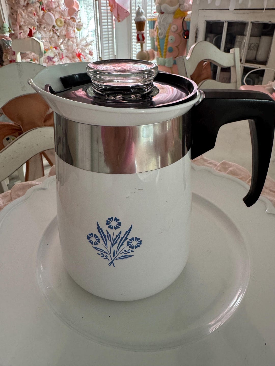 Corelle 4 Cup Coffee Pot Blue Cornflower Vintage Percolator - Etsy