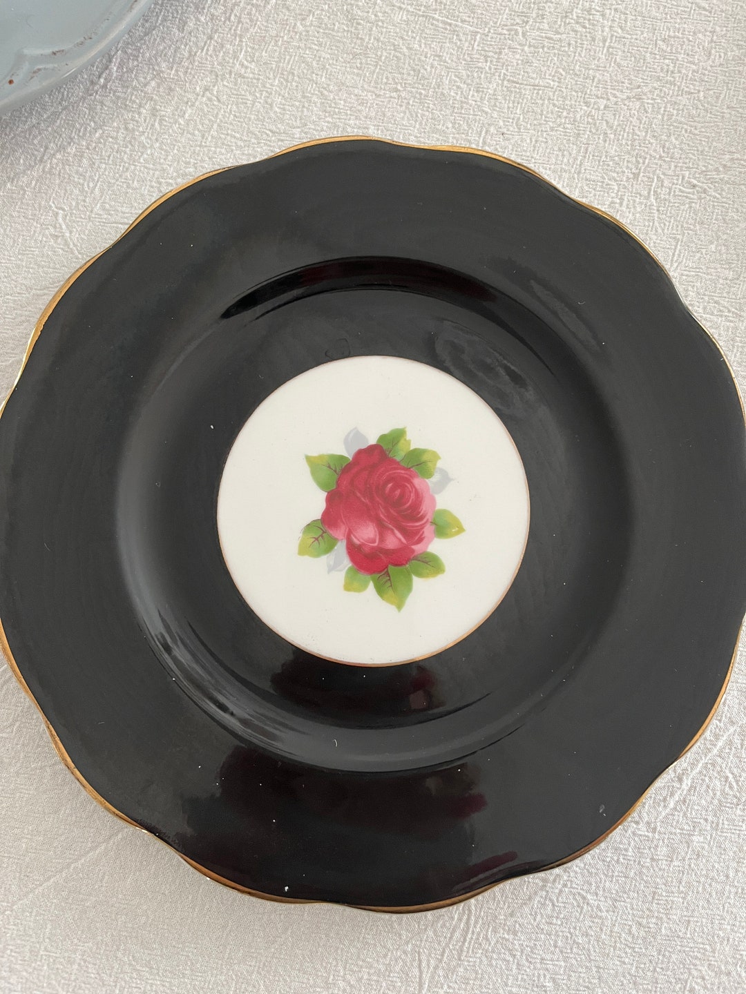 Royal Albert Bone China Black Rose Plate - Etsy