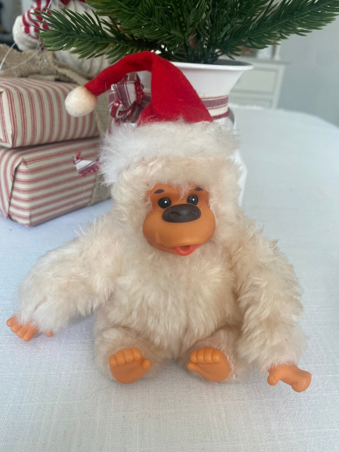 Vintage Russ Berrie England Baby Gonga Monkey Chimp Plush Santa Hat ...