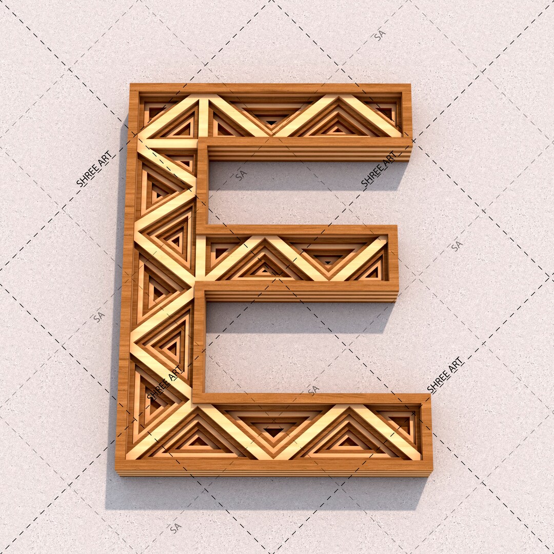 Letter E, Laser Cutting Multilayered 3D Geometric Design DXF SVG Ai Eps ...
