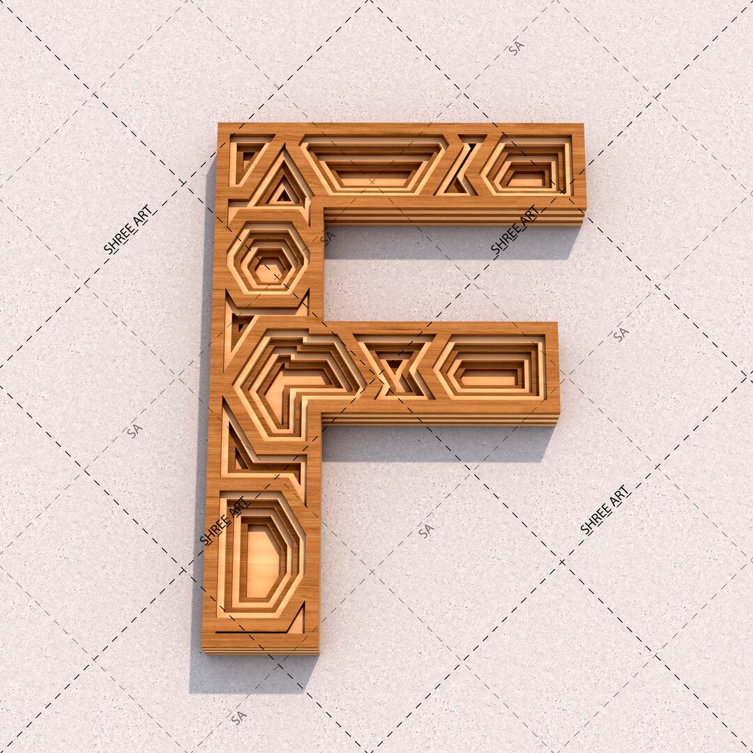 Letter F, Laser Cutting Multilayered 3D Geometric Design DXF SVG Ai Eps ...