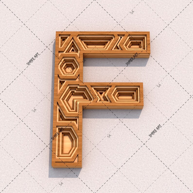 Letter F, Laser Cutting Multilayered 3D Geometric Design DXF SVG Ai Eps ...