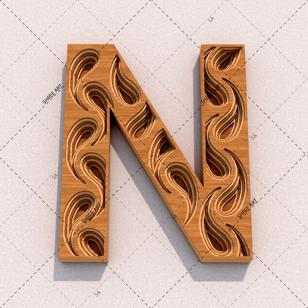 Letter N, Laser Cutting Multilayered 3D Geometric Design DXF SVG Ai Eps ...