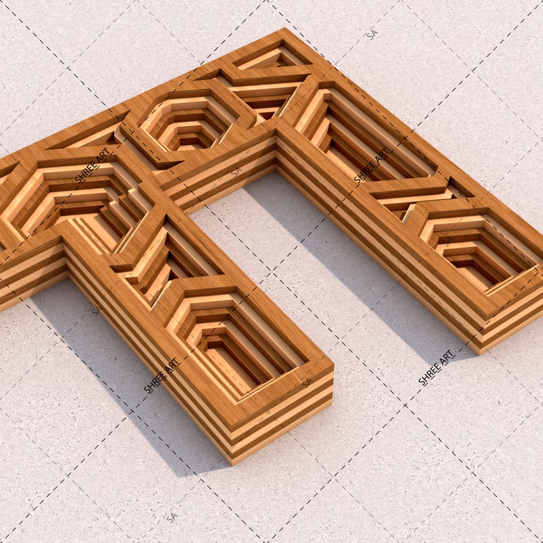 Letter F, Laser Cutting Multilayered 3D Geometric Design DXF SVG Ai Eps ...