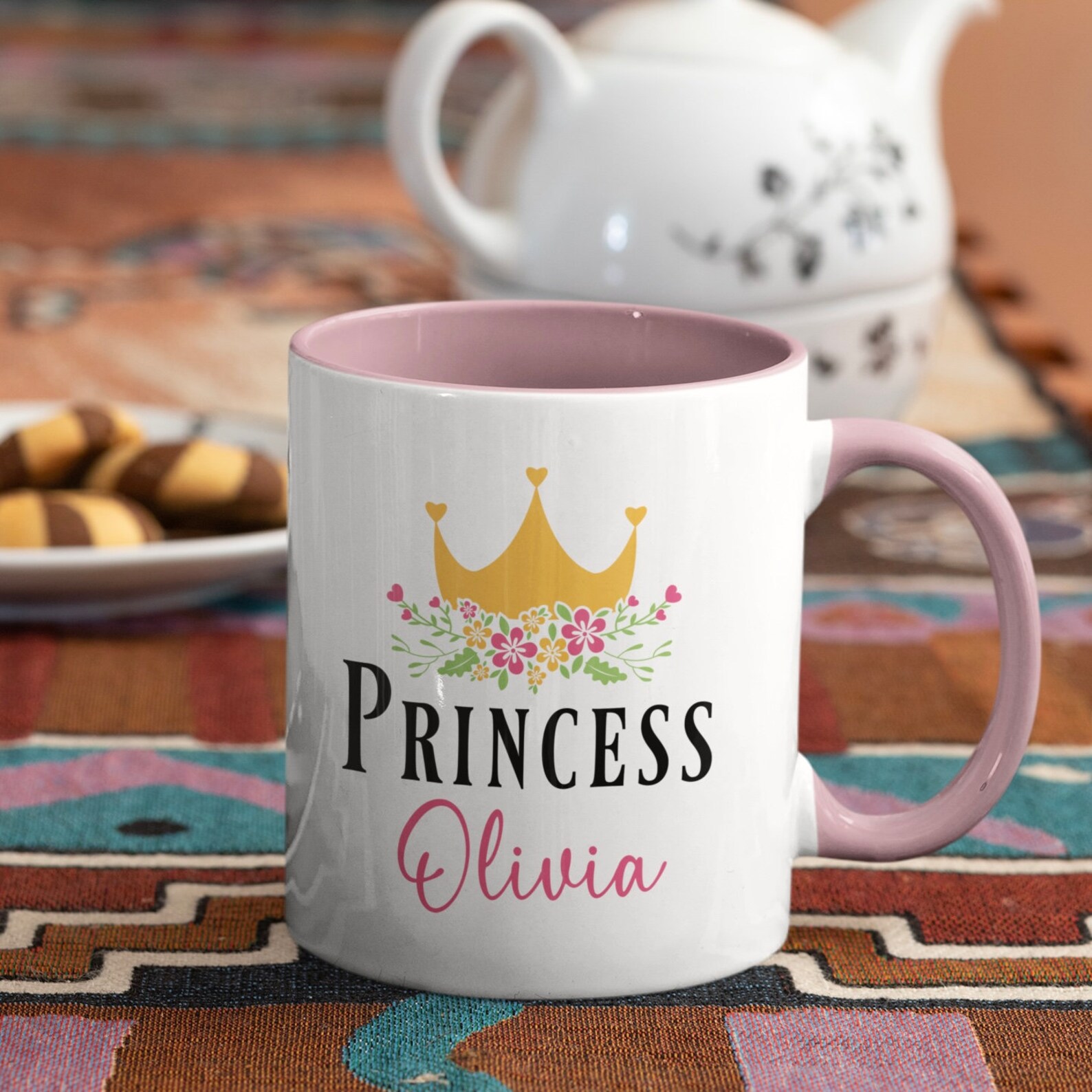 Personalised Princess Mug With Floral Crown Pretty Custom Gift - Etsy UK