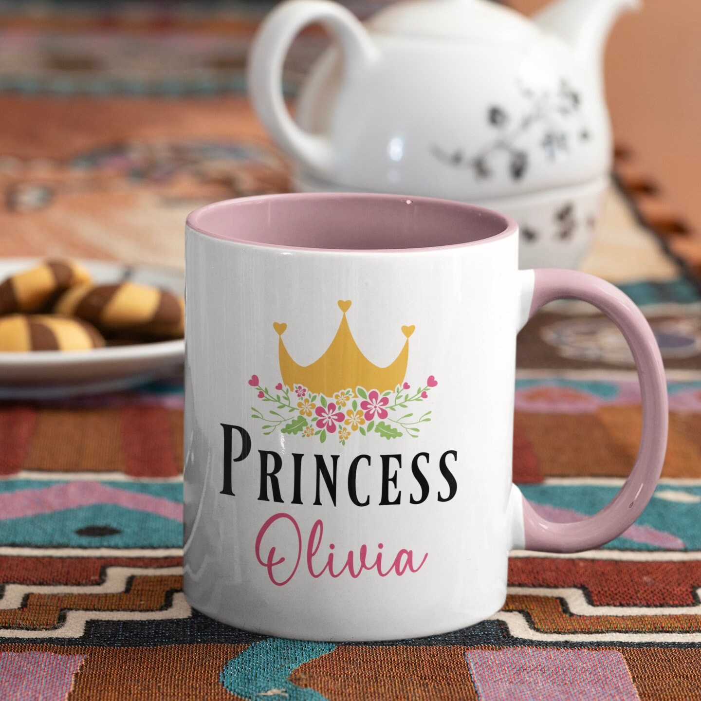 Personalised Princess Mug With Floral Crown Pretty Custom Gift - Etsy UK