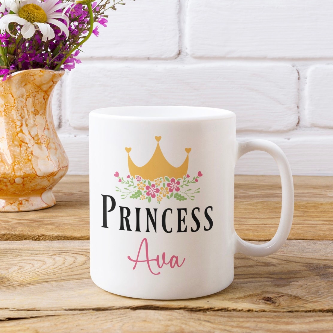 Personalised Princess Mug With Floral Crown Pretty Custom Gift - Etsy UK
