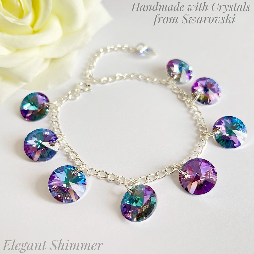 Sterling Silver Adjustable Crystal Charm Bracelet With Swarovski 12mm ...