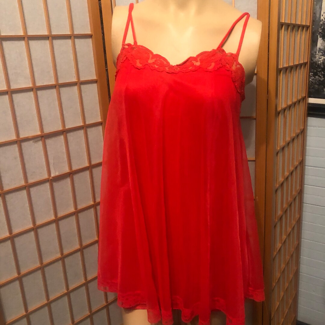 Vintage Sears Small Chemise, Negligee, Nightgown, Red, Nylon, USA Made ...