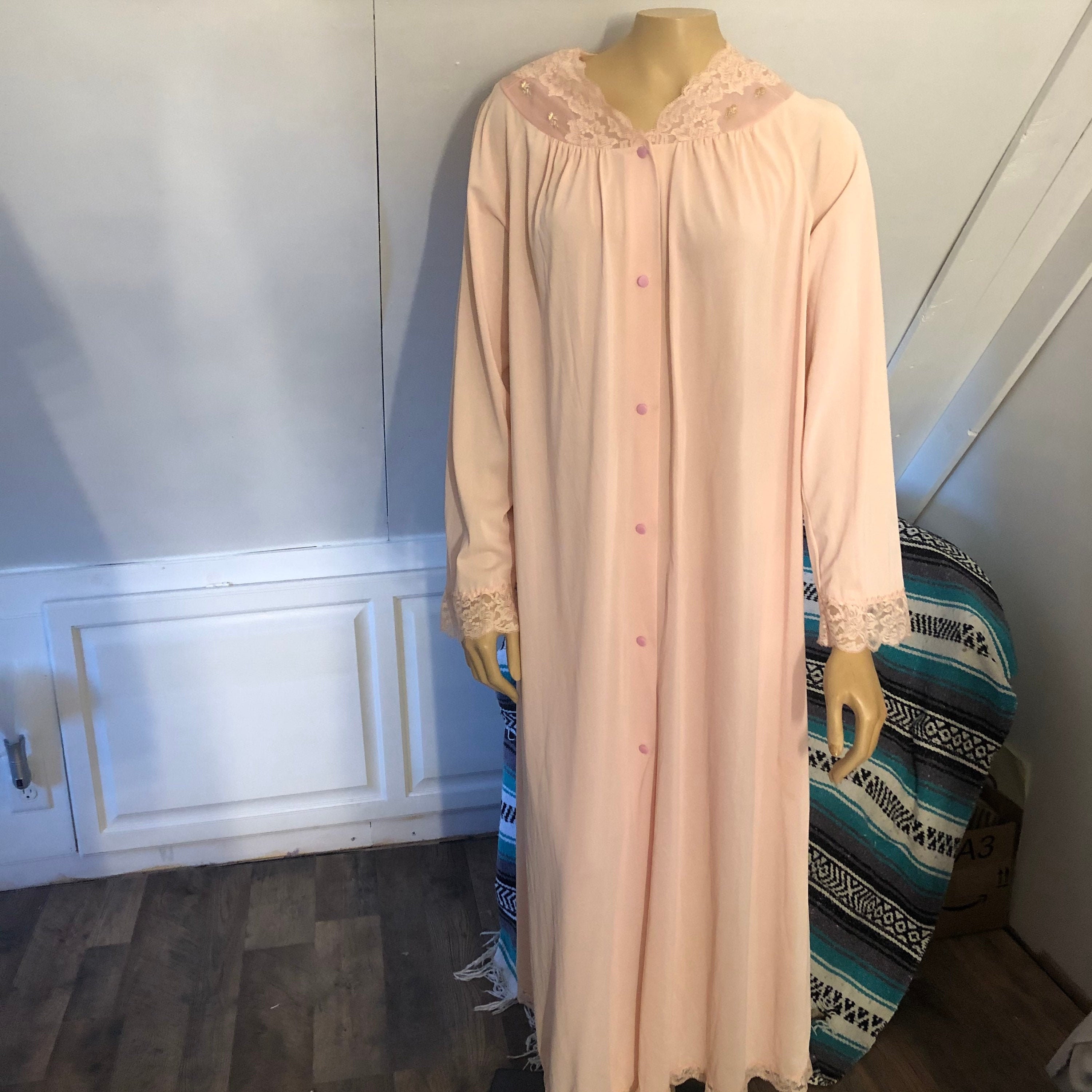 Vintage Shadowline Housecoat Medium Pink Nylon Made in - Etsy