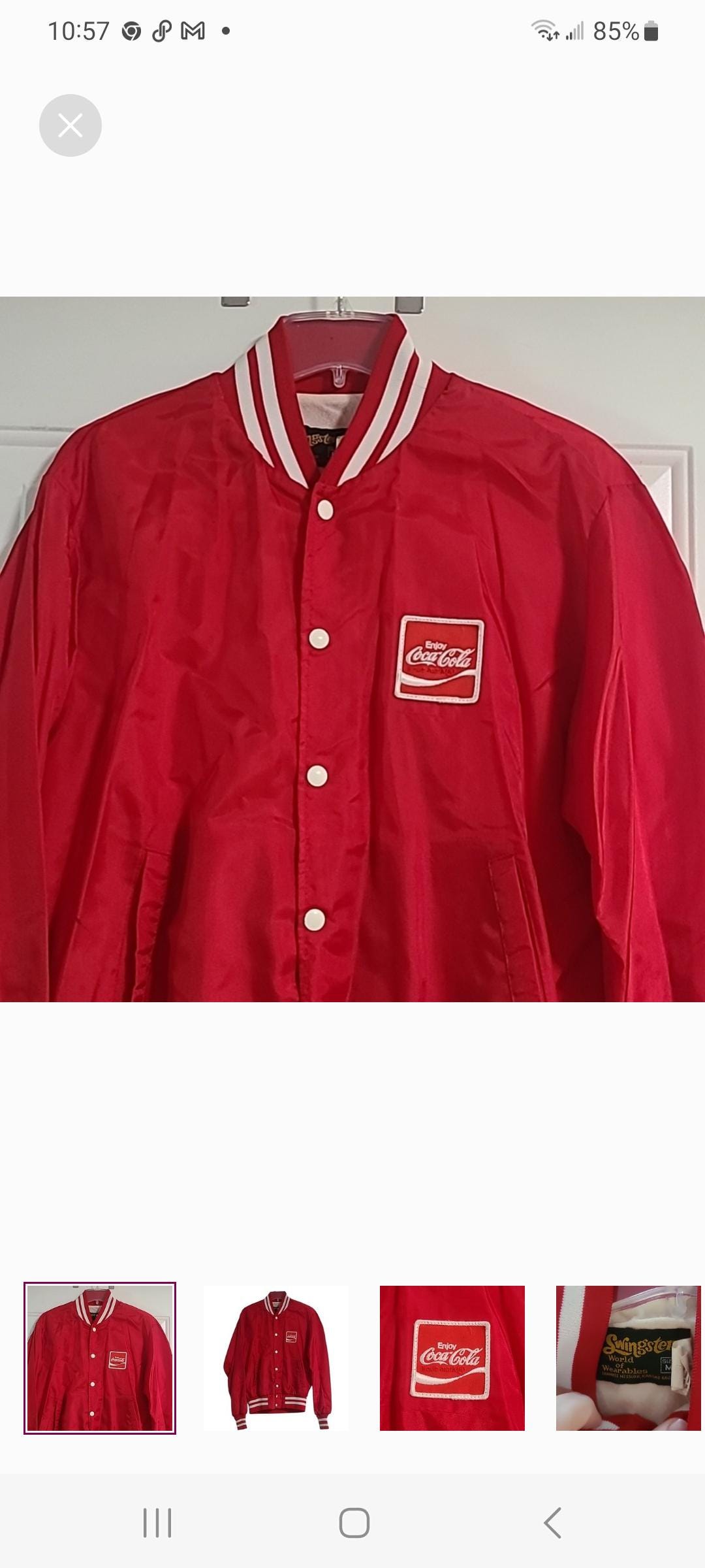 Vintage Coca Cola Coke Varsity Jacket Sz Med. Red Nylon Soda Coat USA ...