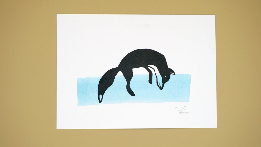 Original Fox Block Print With a Watercolour Detail, Hand Printed by the ...