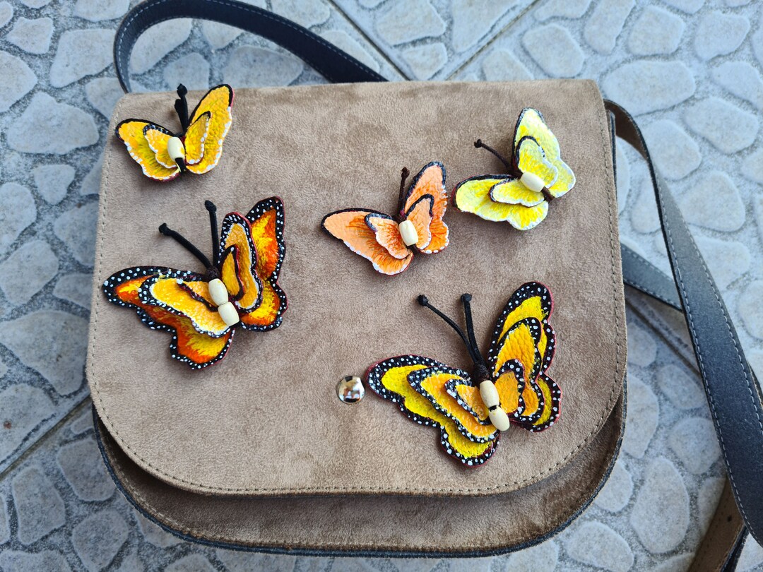 Butterflies Woman's Bag With 3D Floral Motives Handmade Hand Painted - Etsy