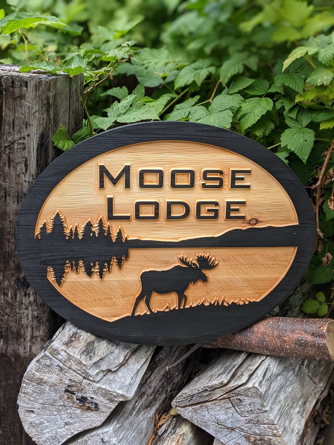 Rustic Carved Cedar Sign Moose Elk Deer Lake Cabin Country Driveway ...