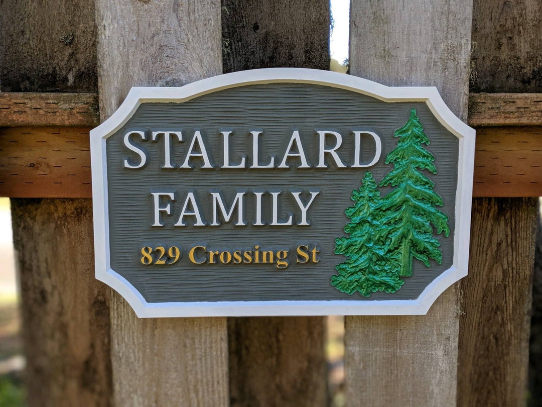 Custom Classic Farmhouse Carved Tree Address Plaque Name and Address ...