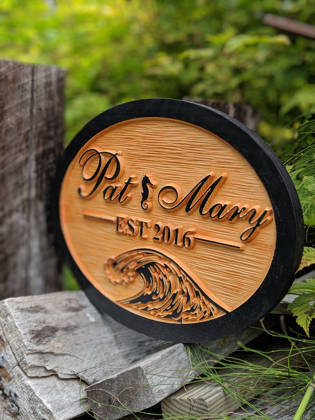 Custom Personalized Beach House Wave Theme Carved Name Outdoor Wood ...