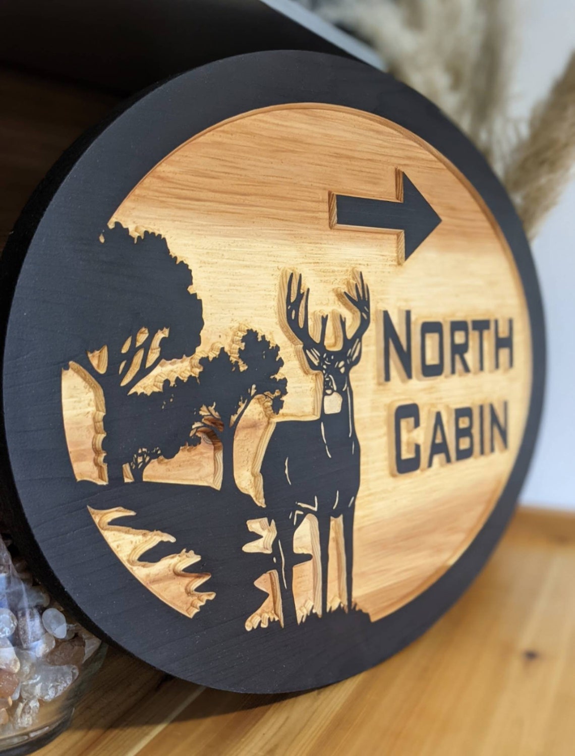 Custom Cedar Address Sign. Oak Trees and Deer. - Etsy