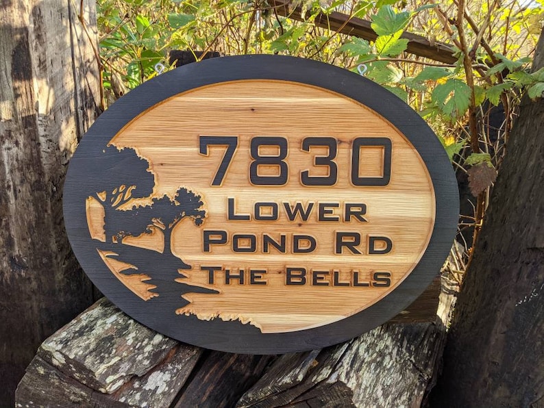 Last Name Address Carved Wooden Sign Made From Cedar Deciduous - Etsy