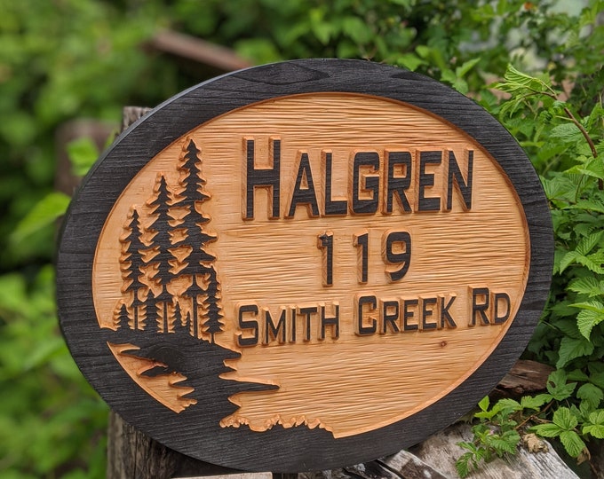 Farmhouse Carved Name Address Rustic Tree Outdoor Wood Sign ...