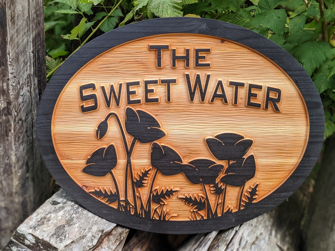 Custom Carved Cedar Sign: Personalized Last Name, Address, Garden Decor ...