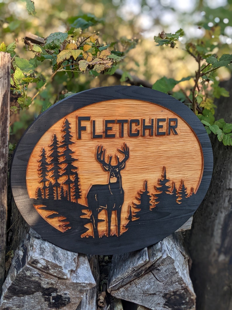 Exterior Cedar Last Name Sign Deer Wildlife Address Custom - Etsy