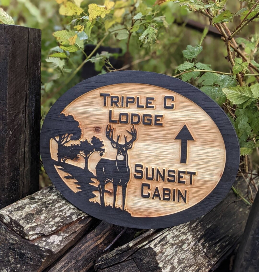 Custom Cedar Address Sign. Oak Trees and Deer. - Etsy