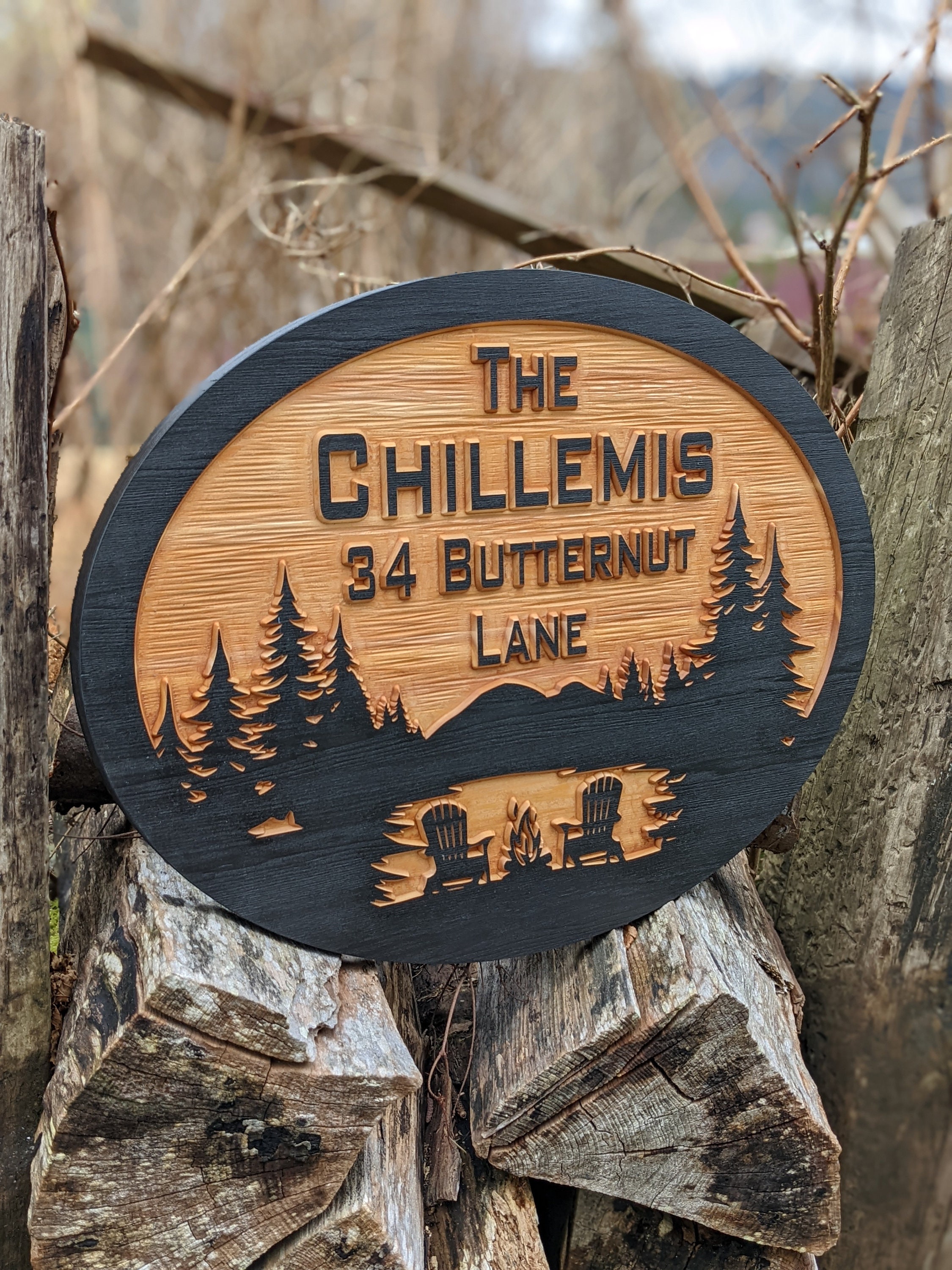 Wood Carved Sign. Driveway Gift Estate Rustic Cabin Lake House Exterior ...