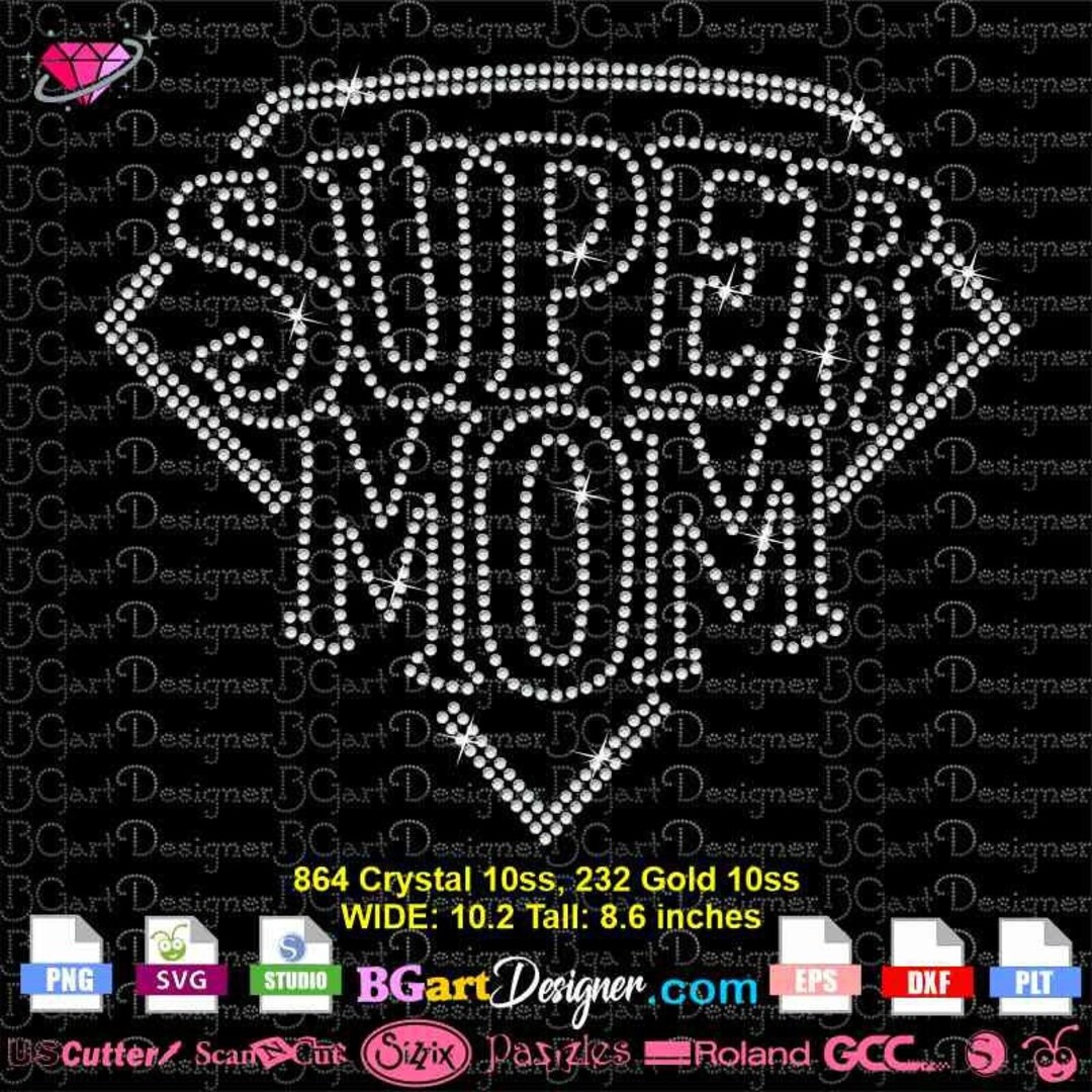 Super Mom Outline Rhinestone Download Svg Cricut Silhouette, Eps Dxf ...