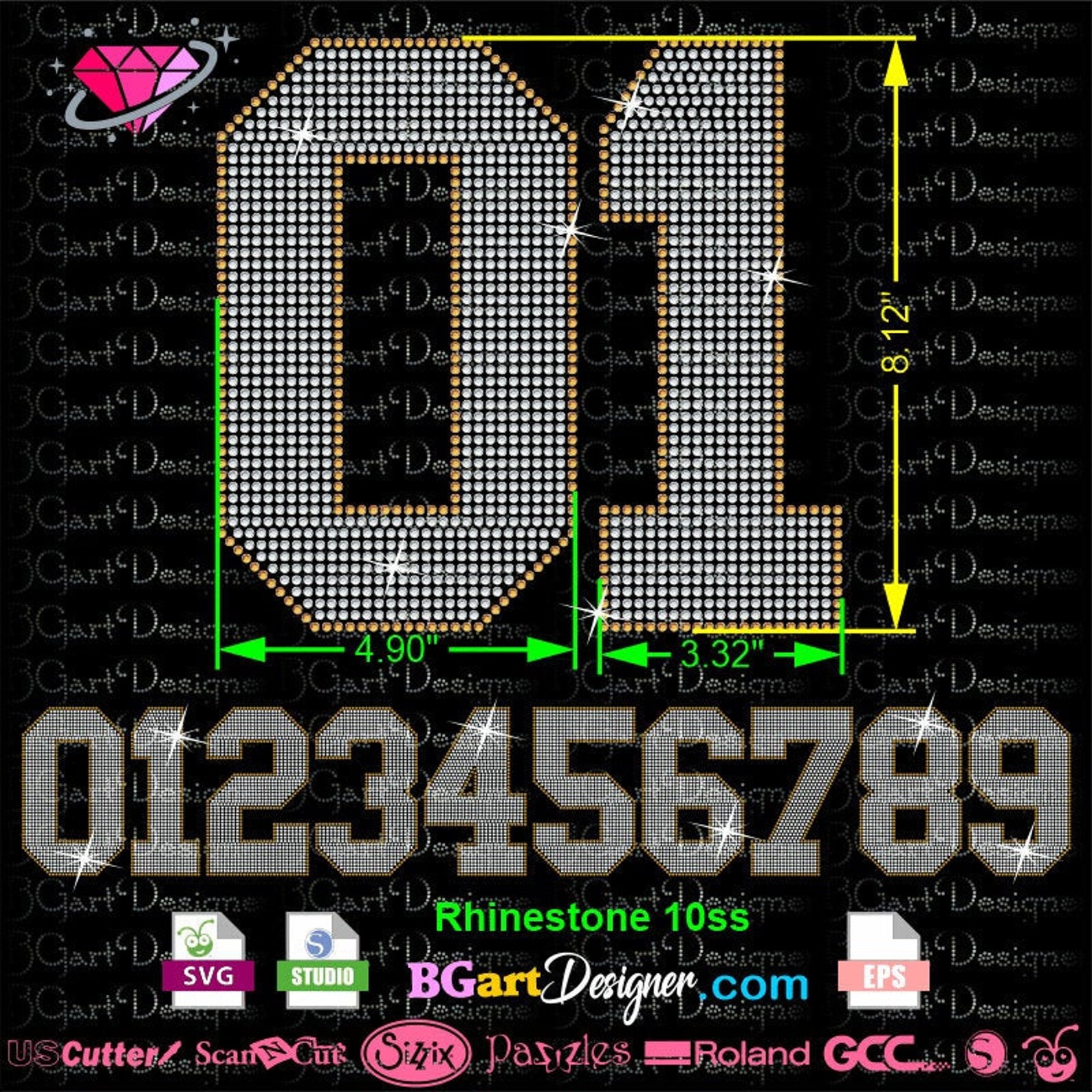Big Numbers Rhinestone Athletic, Vector Svg Cut File, for Cricut and ...