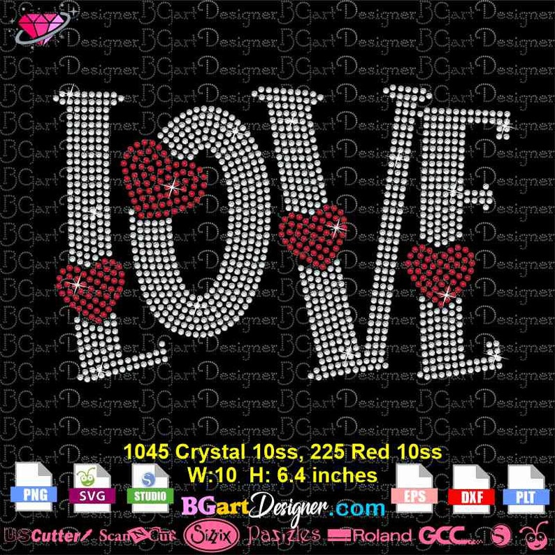 Instant Download Love Heart Rhinestone 10ss Template Svg Eps - Etsy