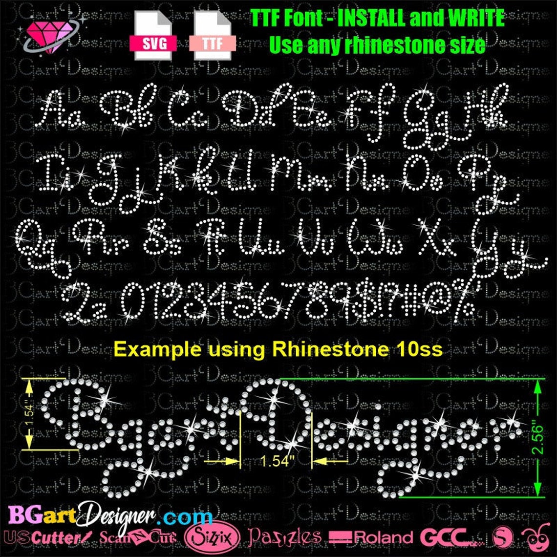 Bling Script Fonts Alphabet Rhinestone, Letters, Ttf, for Cricut ...