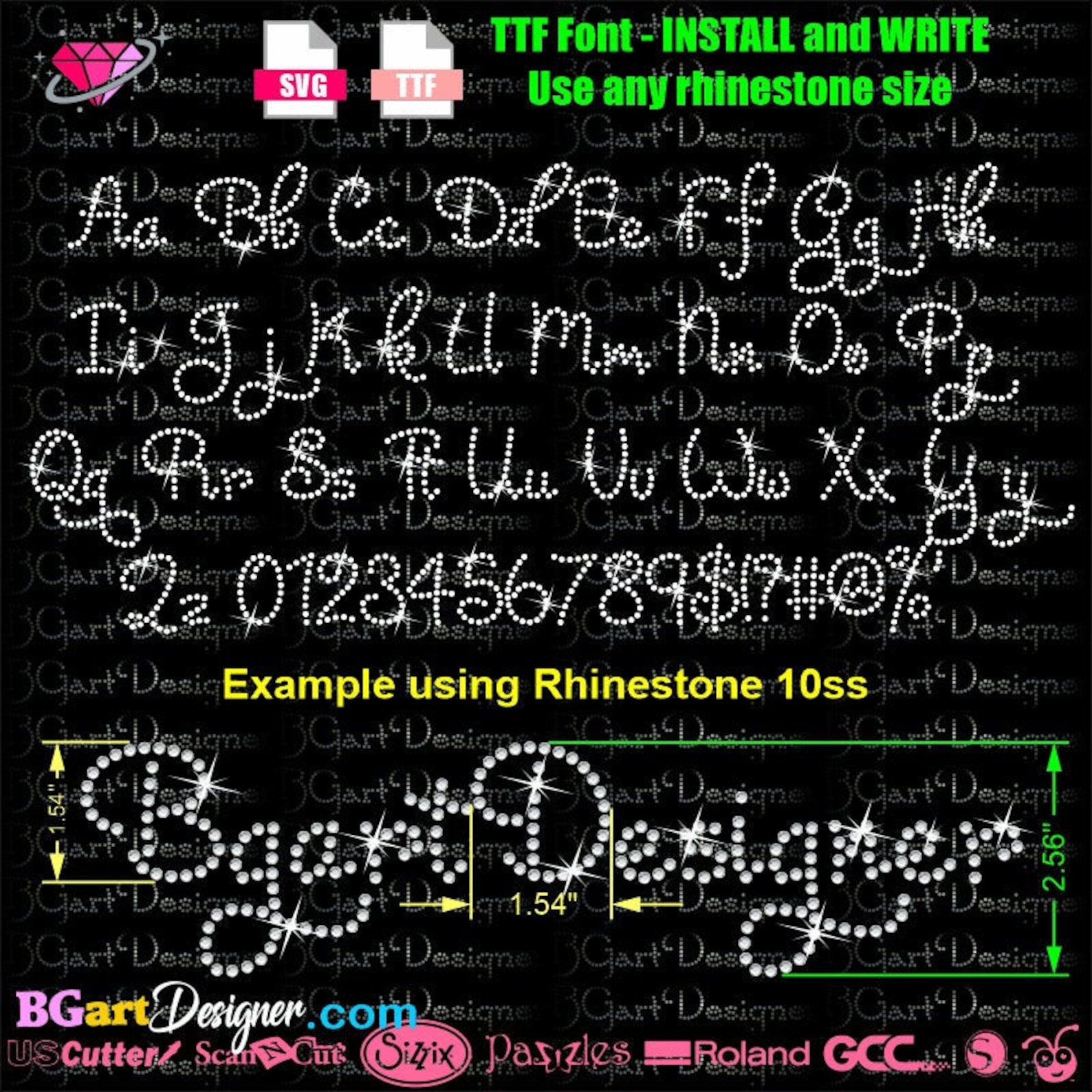 Bling Script Fonts Alphabet Rhinestone, Letters, Ttf, for Cricut ...