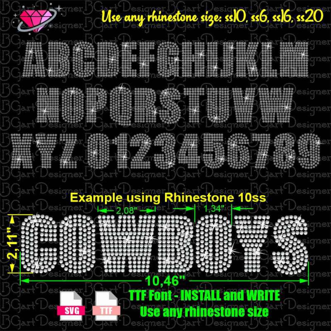 BGART18 Rhinestone Font SVG TTF - Bold Sans-serif Capital Letters for ...