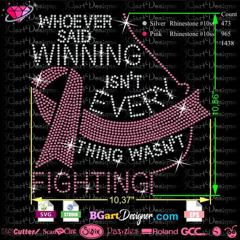 Breast cancer pink ribbon rhinestone svg template instant | Etsy