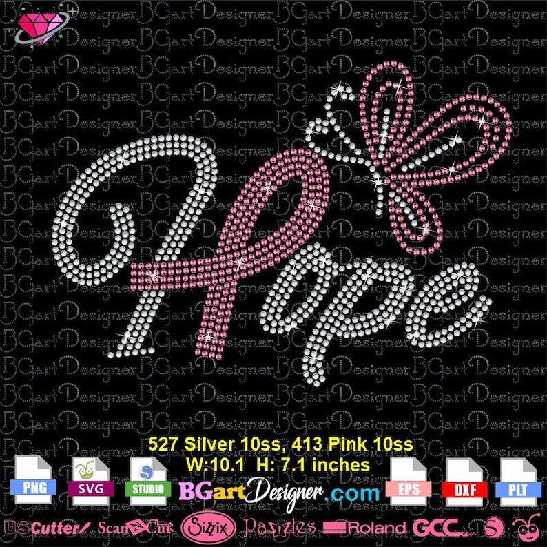 Download Digital Rhinestone Template Hope Pink Ribbon Butterfly Svg ...