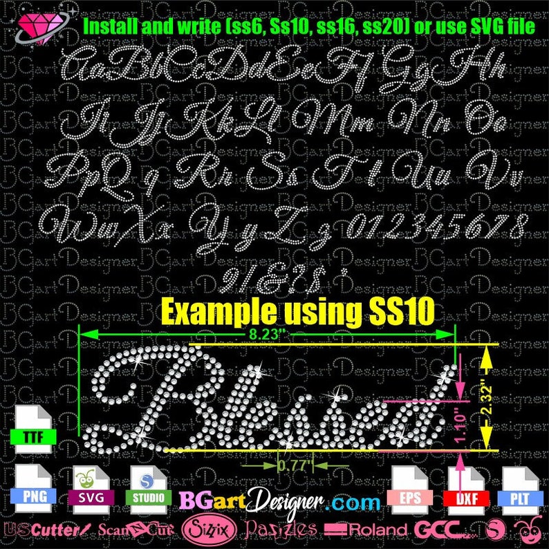 Bgartscript7 Elegant Fancy Script Fonts Alphabet Rhinestone, Letters ...