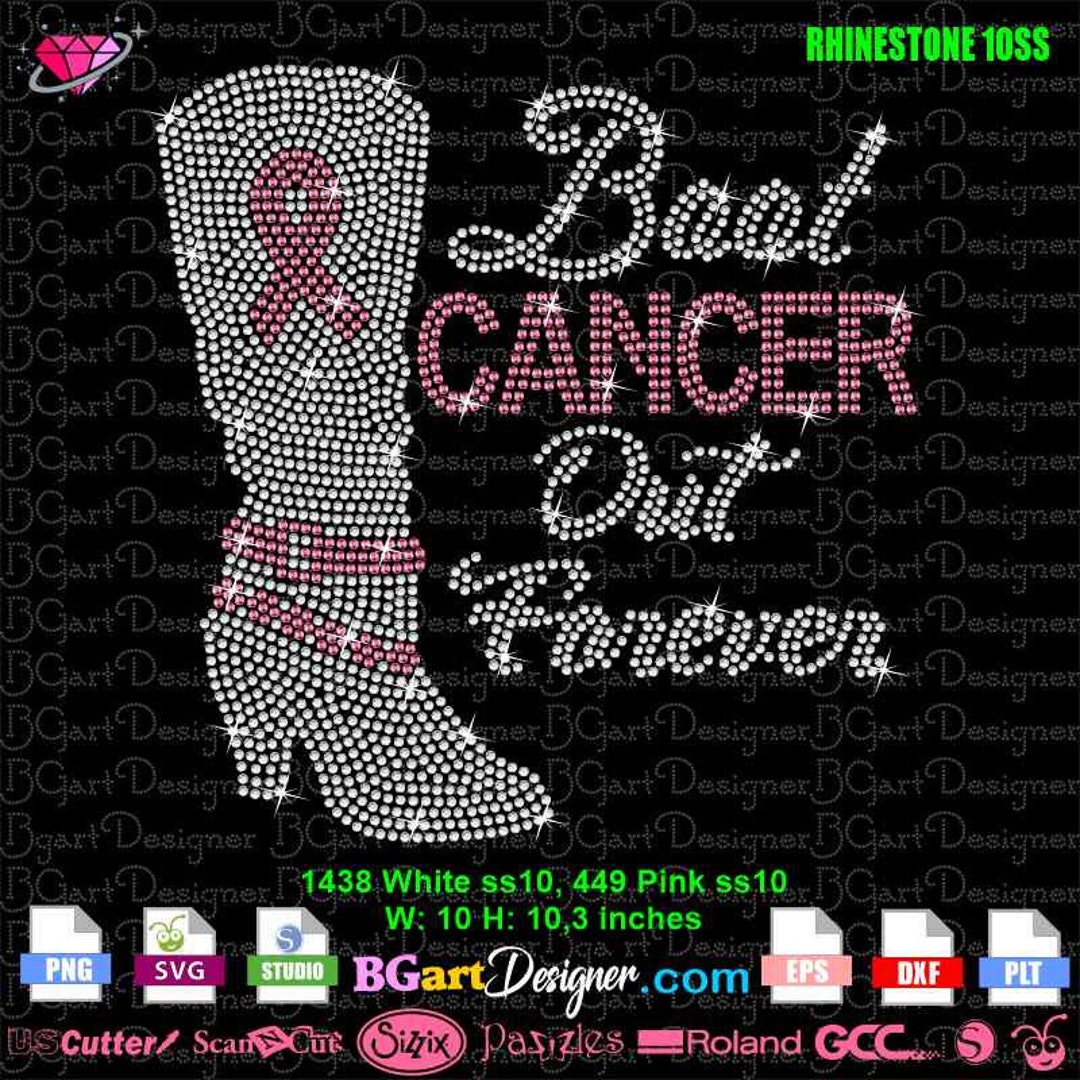 Download Digital Rhinestone Template Boot Cancer Out Forever Pink ...