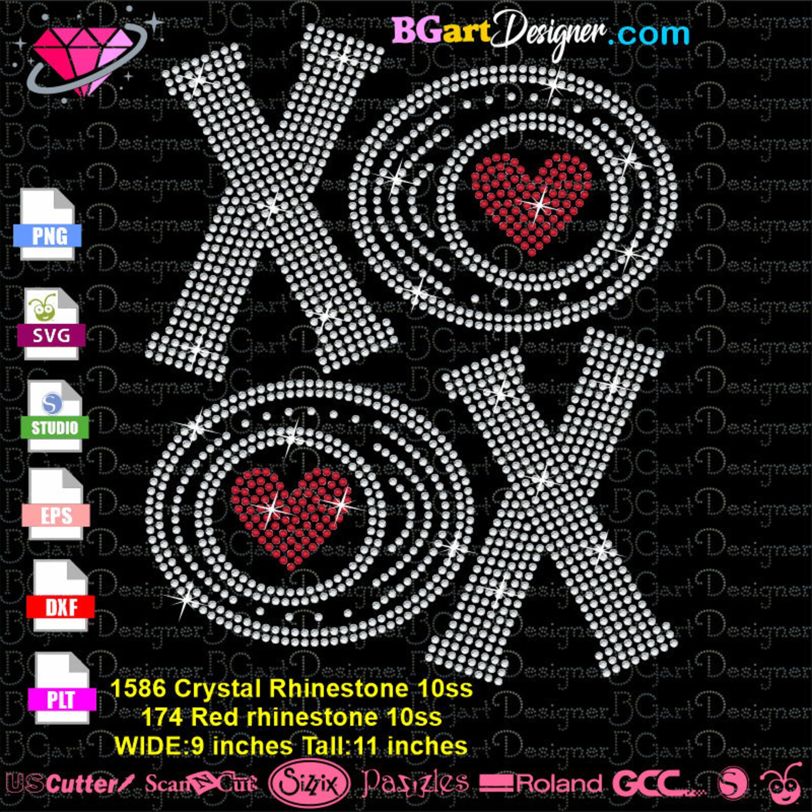 Instant Download XOXO Rhinestone 10ss Template Svg Eps Dxf | Etsy